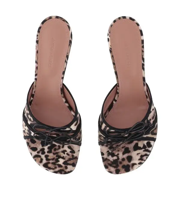 Amina Muaddi Leopard Print Bow Detail High Heel Sandals