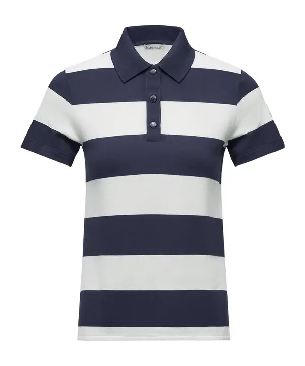 Moncler Striped Short Sleeve Polo Shirt - White And Blue
