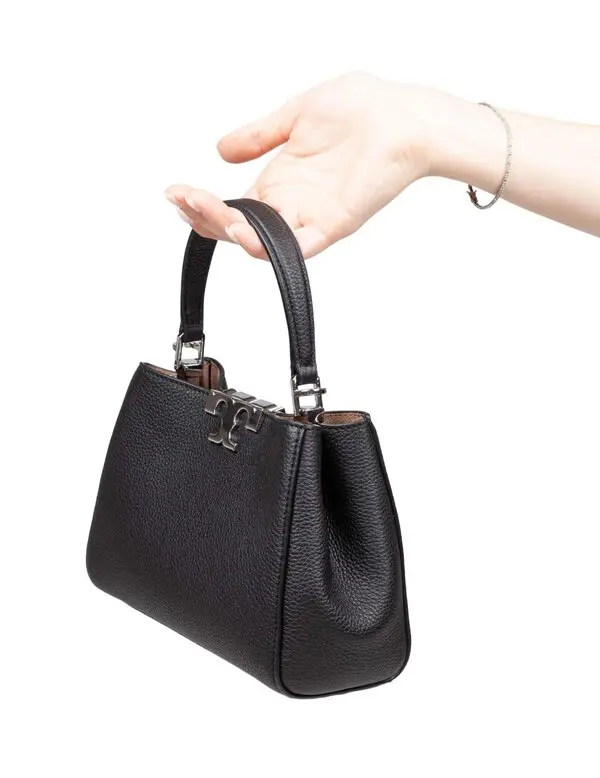 Tory Burch Eleanor Pebbled Mini Satchel Bag - Black