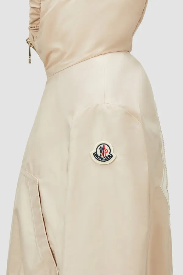 Moncler Cropped Hooded Zip-up Jacket With Embellished Logo