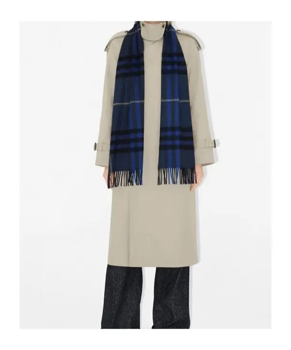 Burberry Checked Fringed-edge Scarf - Midnight