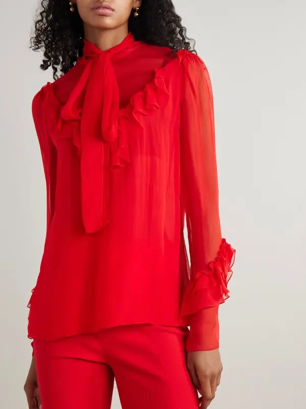 Carolina Herrera Tie-collar Ruffle Shirt