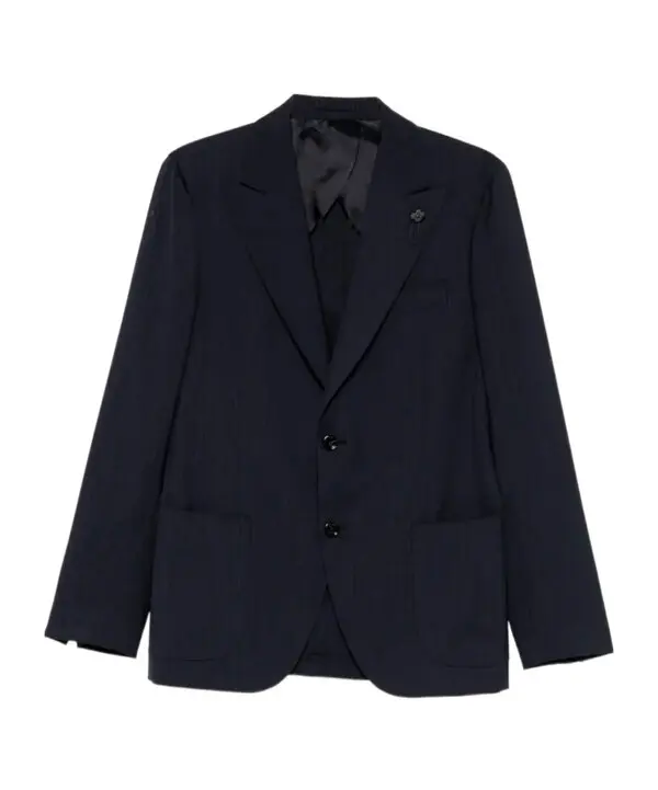 LARDINI Button Pin Virgin-wool Jacket - Blue