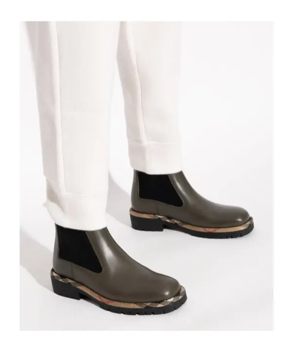 Burberry Checked Trim Ankle Boots