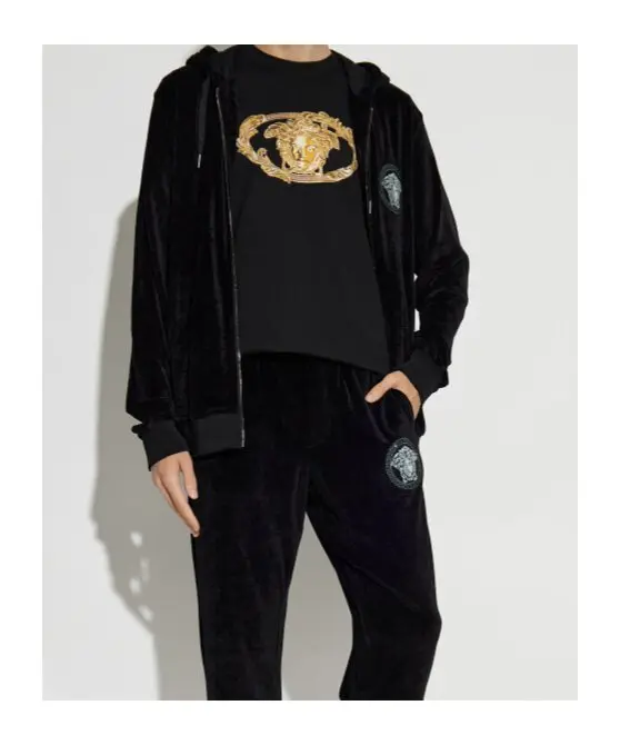 Versace Zip-up Drawstring Hoodie With Graphic Print