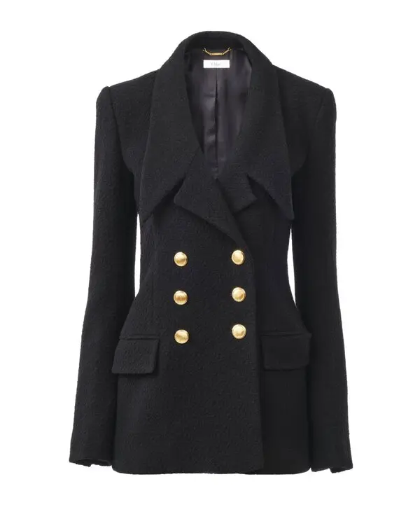 Chloé Double-breasted Textured Blazer - Black