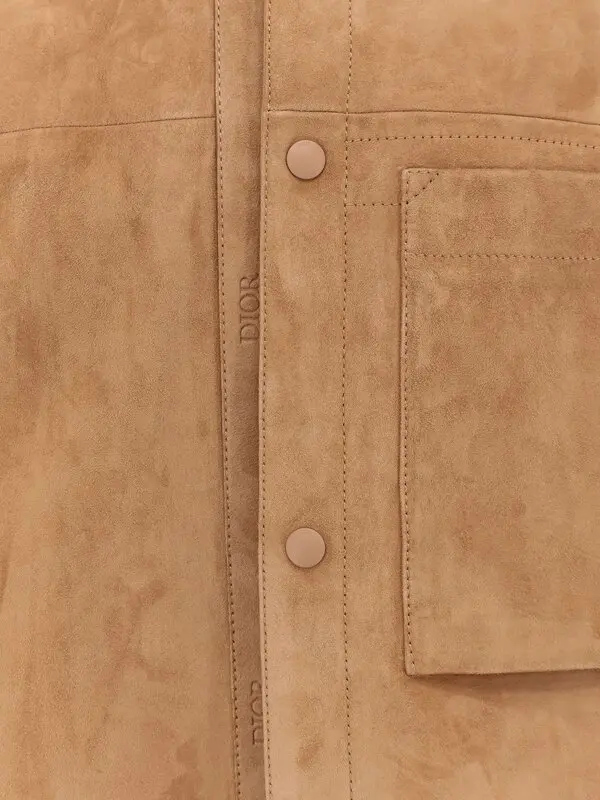 Dior Suede Collared Button-up Jacket - Brown