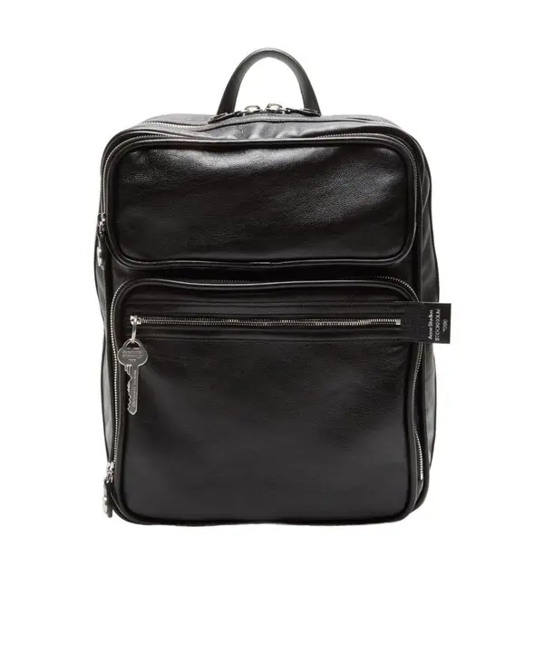 Acne Studios Leather Backpack With Top Handle And Silver-tone Hardware - Black