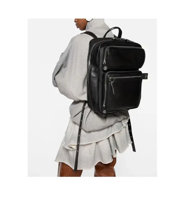 Acne Studios Leather Backpack With Top Handle And Silver-tone Hardware