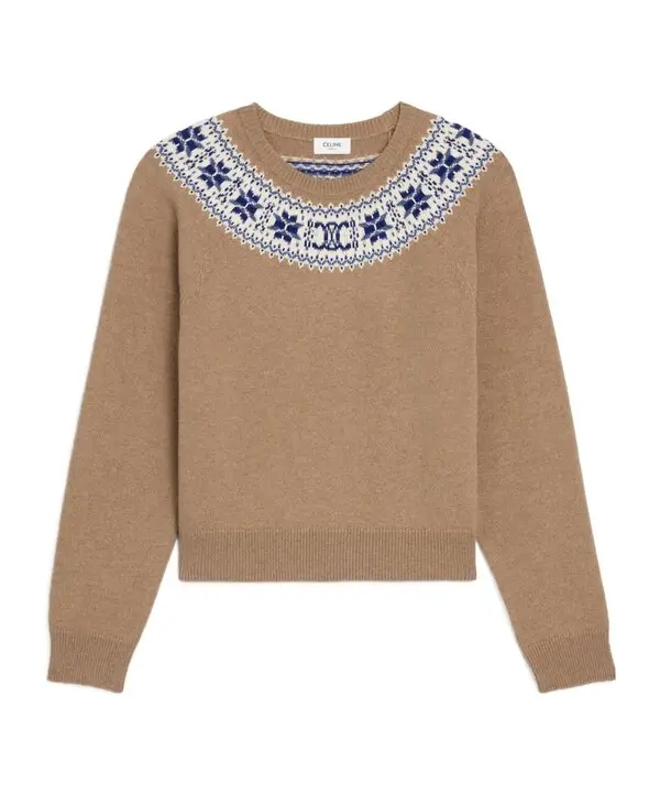 Celine Fair Isle Cashmere Crew Neck Sweater - Camel-colored