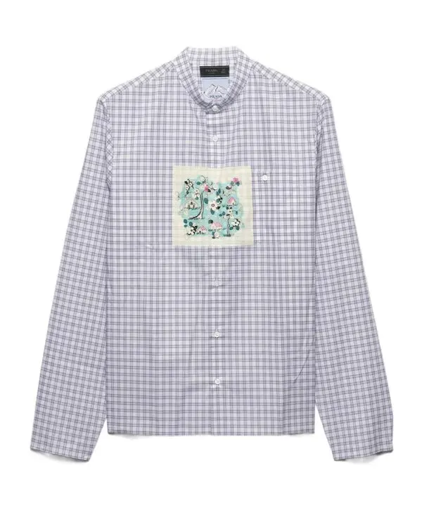 Prada Check Printed-patch Shirt - Blue