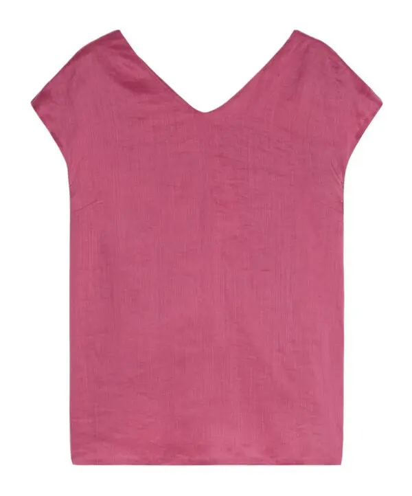 Max Mara V-neck Short Sleeve Top With Side Slits - Cyclamen Color