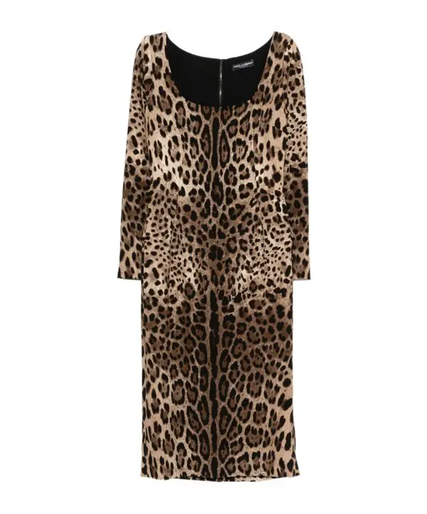 Dolce & Gabbana Leopard Print Long Sleeve Midi Dress