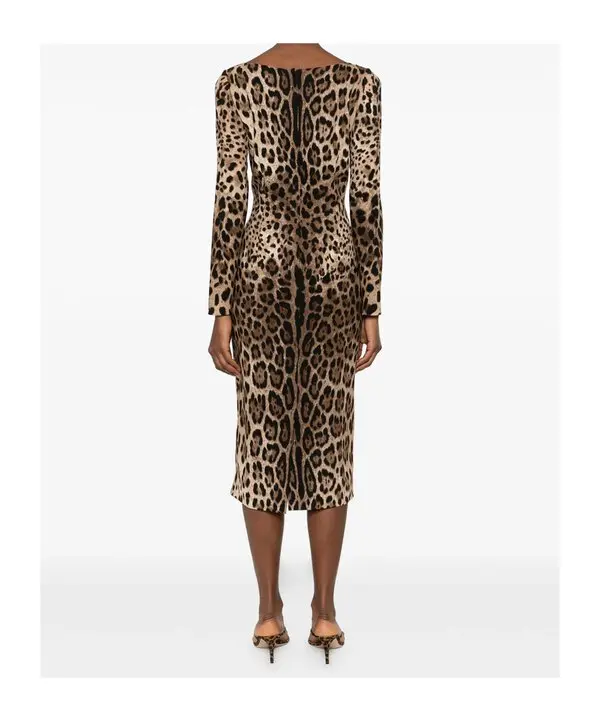 Dolce & Gabbana Leopard Print Long Sleeve Midi Dress