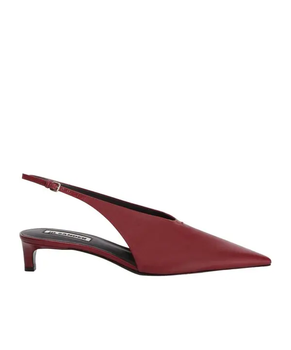 JIL SANDER Pointed Toe Low Heel Pumps With Adjustable Ankle Strap - Cedar Red