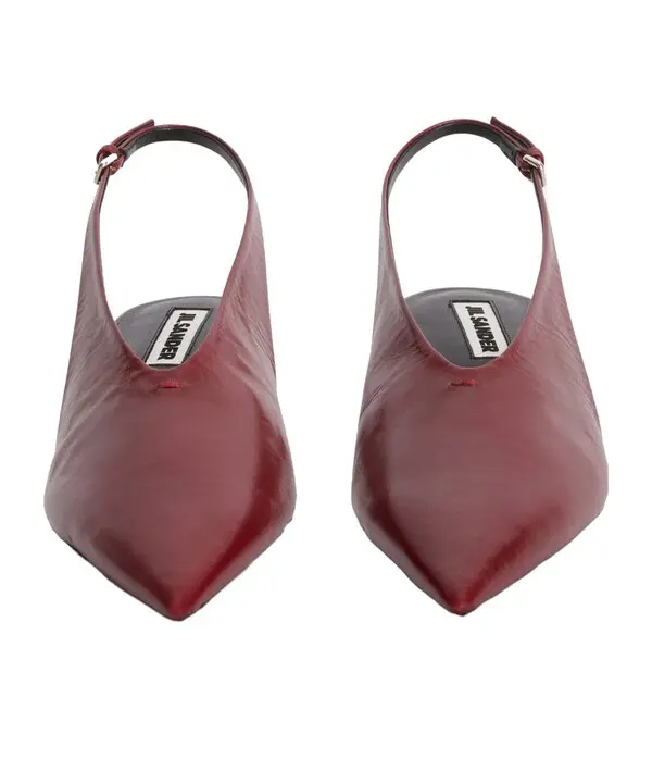 JIL SANDER Pointed Toe Low Heel Pumps With Adjustable Ankle Strap - Cedar Red