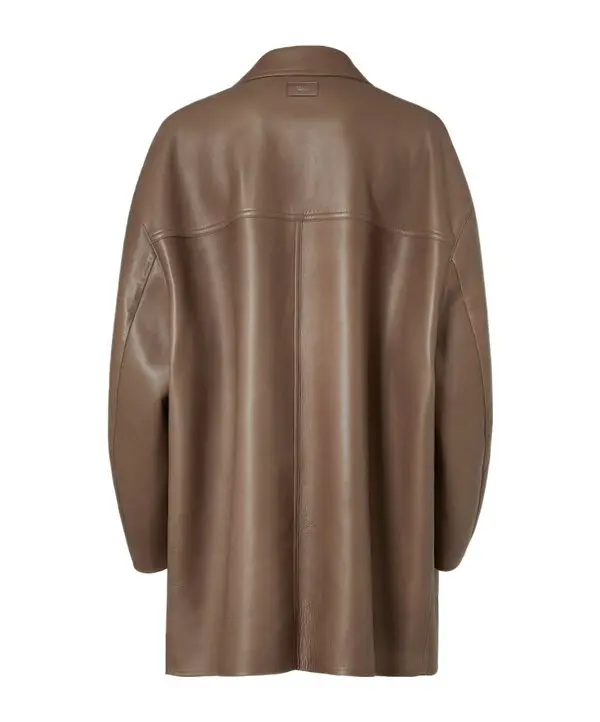 Fendi Double Breasted Leather Pea Coat - Dark Beige