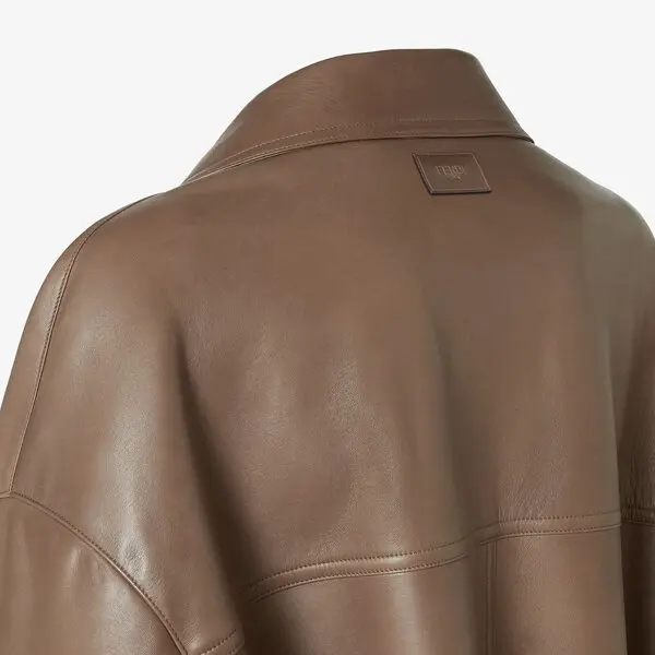 Fendi Double Breasted Leather Pea Coat - Dark Beige