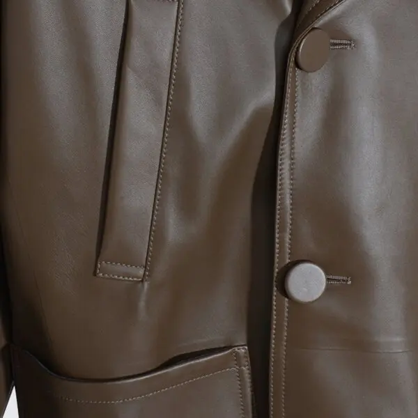 Fendi Double Breasted Leather Pea Coat - Dark Beige