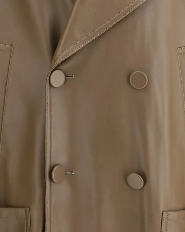 Fendi Double Breasted Leather Pea Coat - Dark Beige