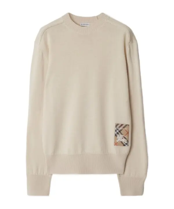Burberry Checked Knitted Crewneck Jumper - Nutmeg