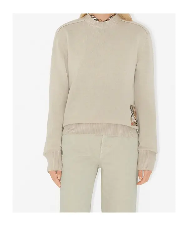 Burberry Checked Knitted Crewneck Jumper - Nutmeg