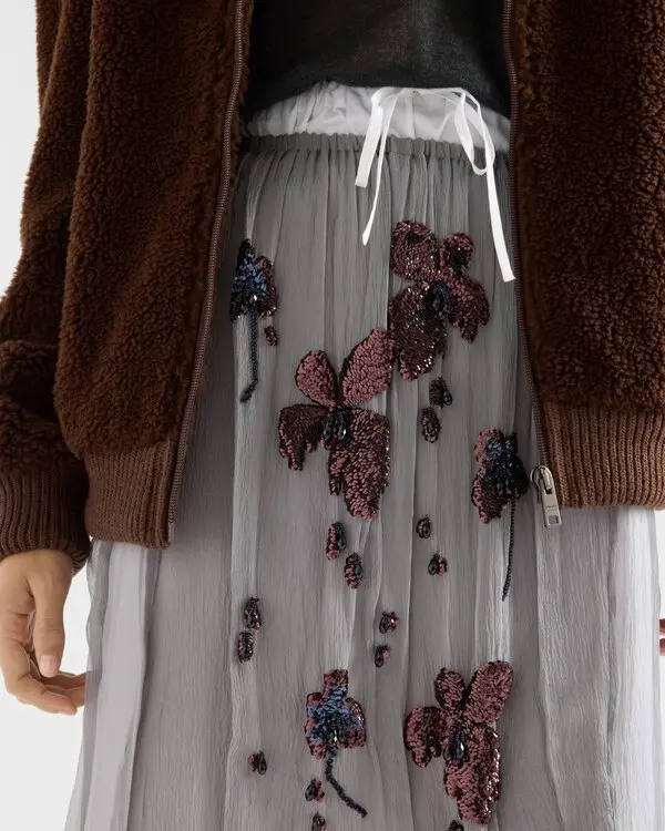 Prada Embroidered Chiffon Midi Skirt