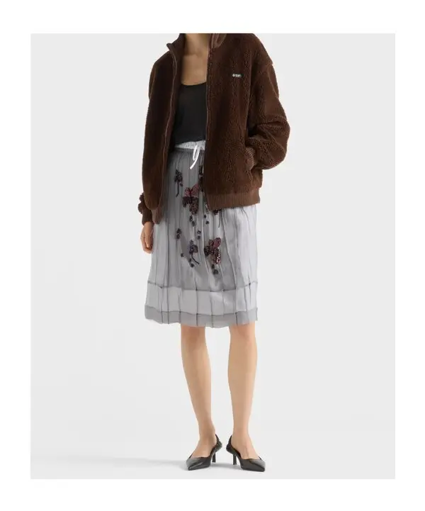 Prada Embroidered Chiffon Midi Skirt