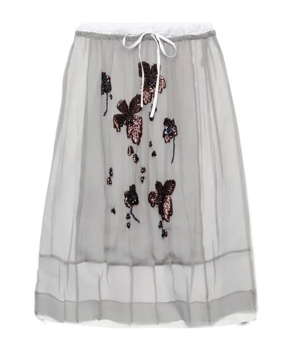 Prada Embroidered Chiffon Midi Skirt - No