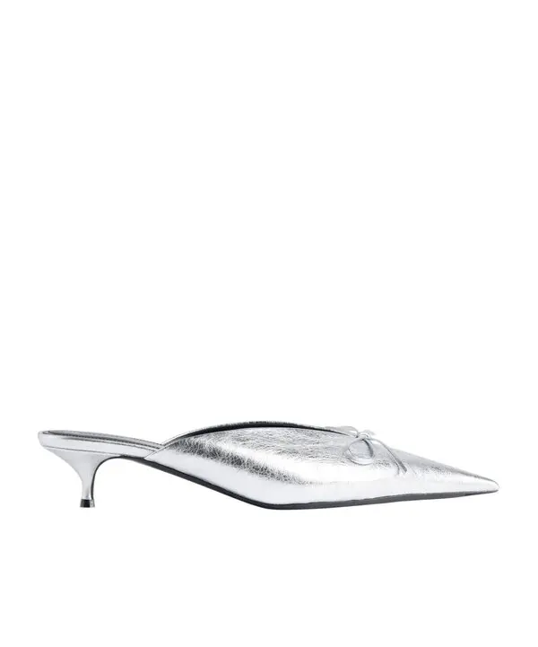 Balenciaga Knife Heeled Mules With Bow Embellishment - White