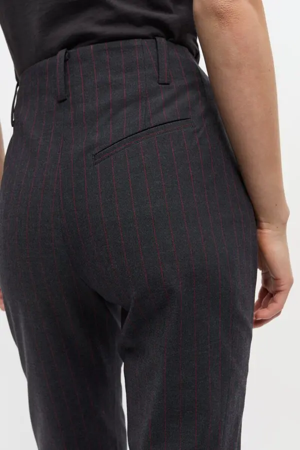GANNI Pinstriped Capri Trousers With Ruffle Hem