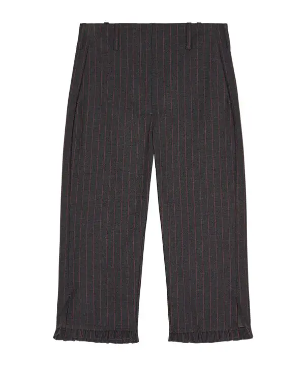 GANNI Pinstriped Capri Trousers With Ruffle Hem - Phantom