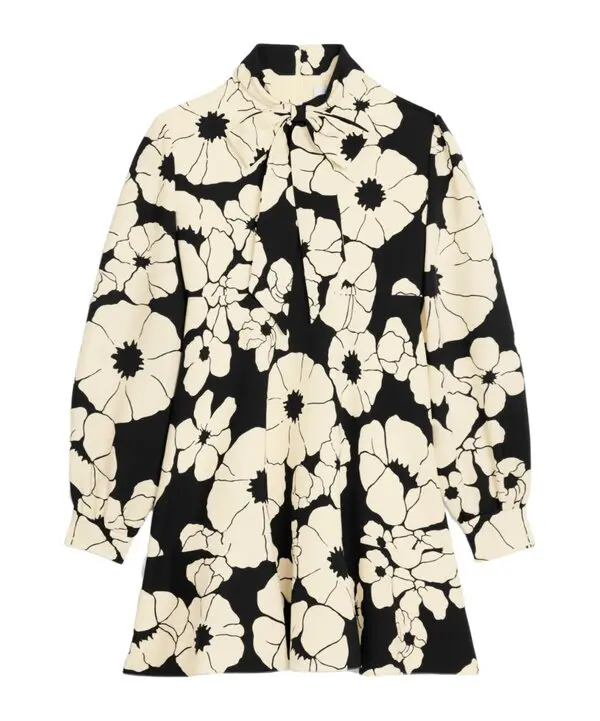 Celine Skater Mini Dress In Wool Organza - Black/cream