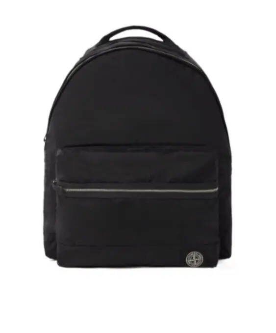 Stone Island Logo Patch Zipped Backpack - Black