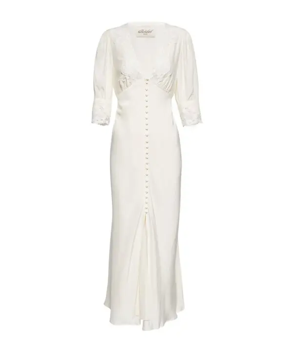 Rixo V-neck Embroidered Midi Dress - White