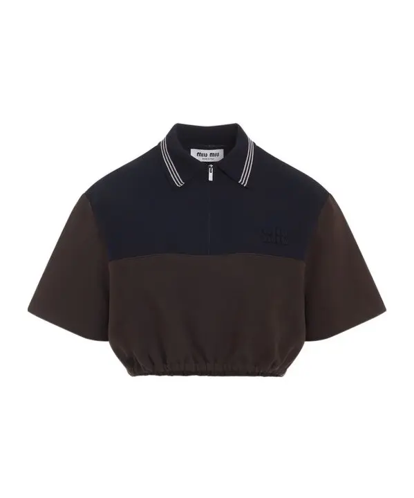 Miu Miu Cropped Collared Top With Zipper Closure - Black
