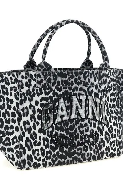 GANNI Leopard Printed Tote Bag - Gray