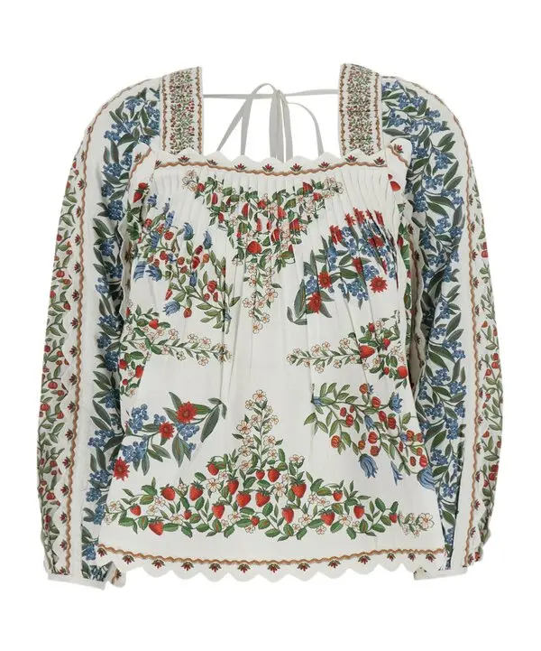 Farm Rio Floral Print Long Sleeve Square Neck Top