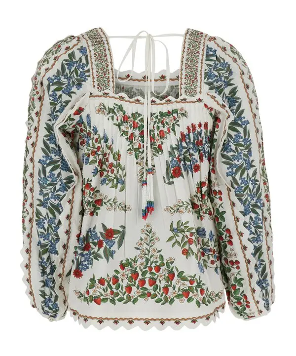 Farm Rio Floral Print Long Sleeve Square Neck Top