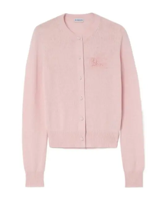 Burberry Crewneck Buttoned Cardigan With Equestrian Knight Design - Mallow Powder