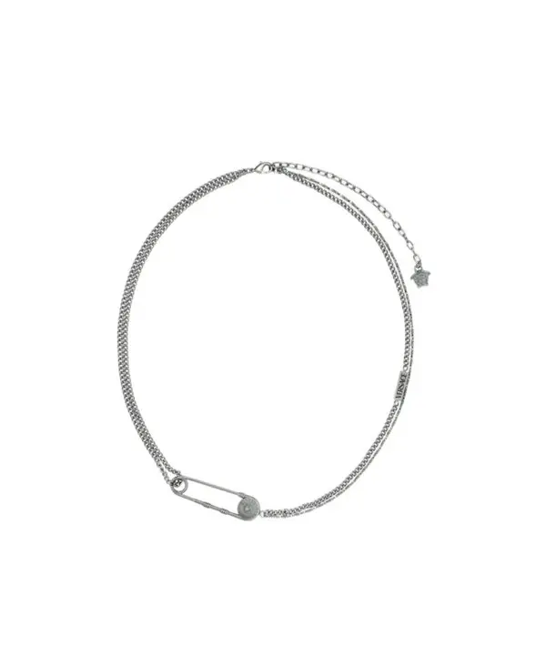 Versace Safety Pin Pendant Necklace - Silver