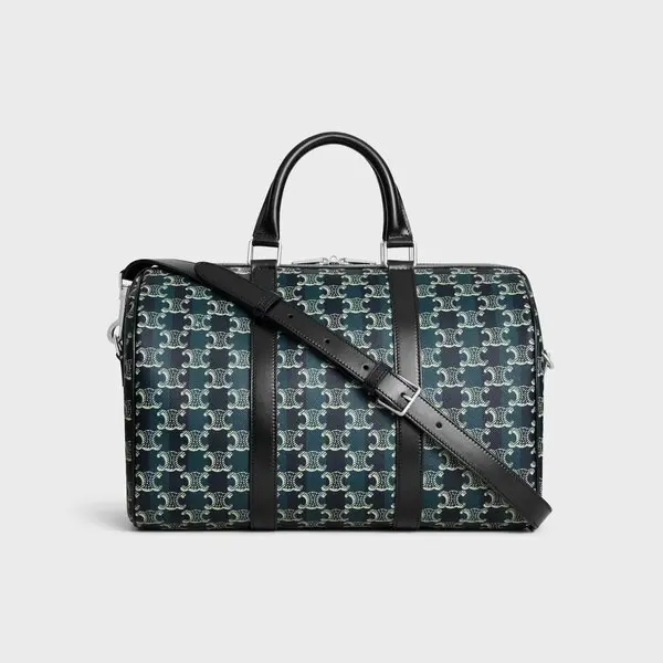 Celine Large Boston Bag In Striped Triomphe Canvas And Calfskin