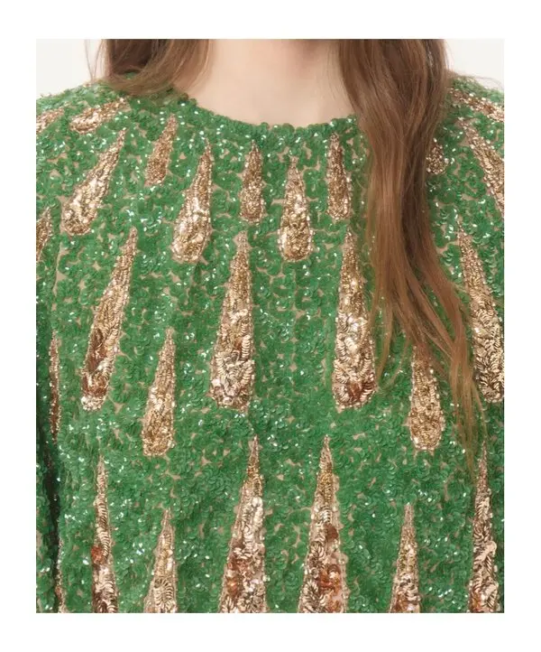 Valentino Garavani Chiffon Embroidered Sequin Top - Green