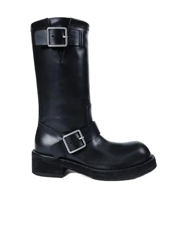 ANN DEMEULEMEESTER Sarith Engineer Buckle-detail Leather Biker Boots - Black