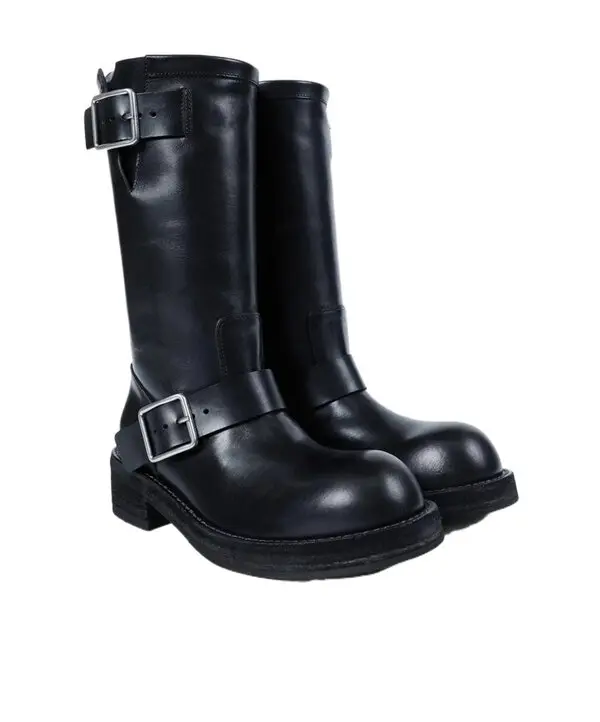 ANN DEMEULEMEESTER Sarith Engineer Buckle-detail Leather Biker Boots - Black