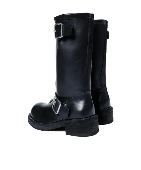 ANN DEMEULEMEESTER Sarith Engineer Buckle-detail Leather Biker Boots - Black