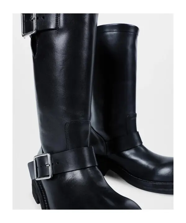 ANN DEMEULEMEESTER Sarith Engineer Buckle-detail Leather Biker Boots - Black
