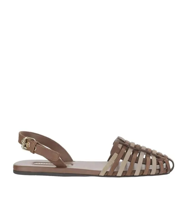 Miu Miu Round Toe Flat Sandals - Brown