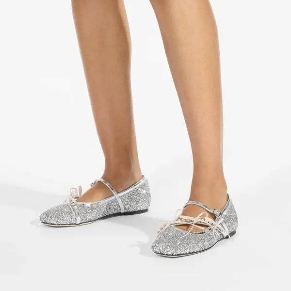 JIMMY CHOO Loli Ballet Ballerina Shoes - Silver/macaron