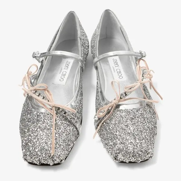 JIMMY CHOO Loli Ballet Ballerina Shoes - Silver/macaron